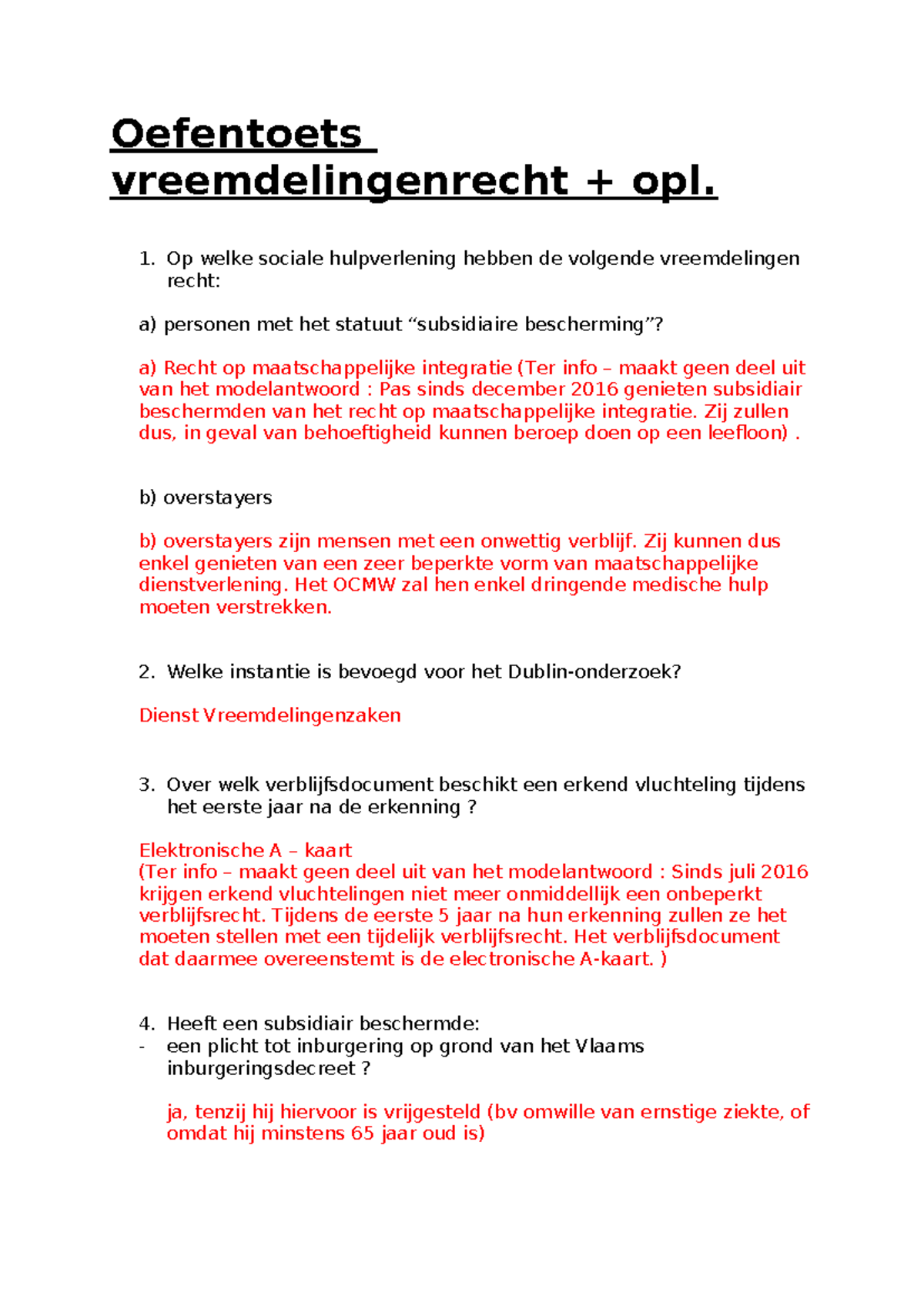 Oefentoets Vreemdelingenrecht (Opl. 1) met Antwoorden en Uitleg - Studocu