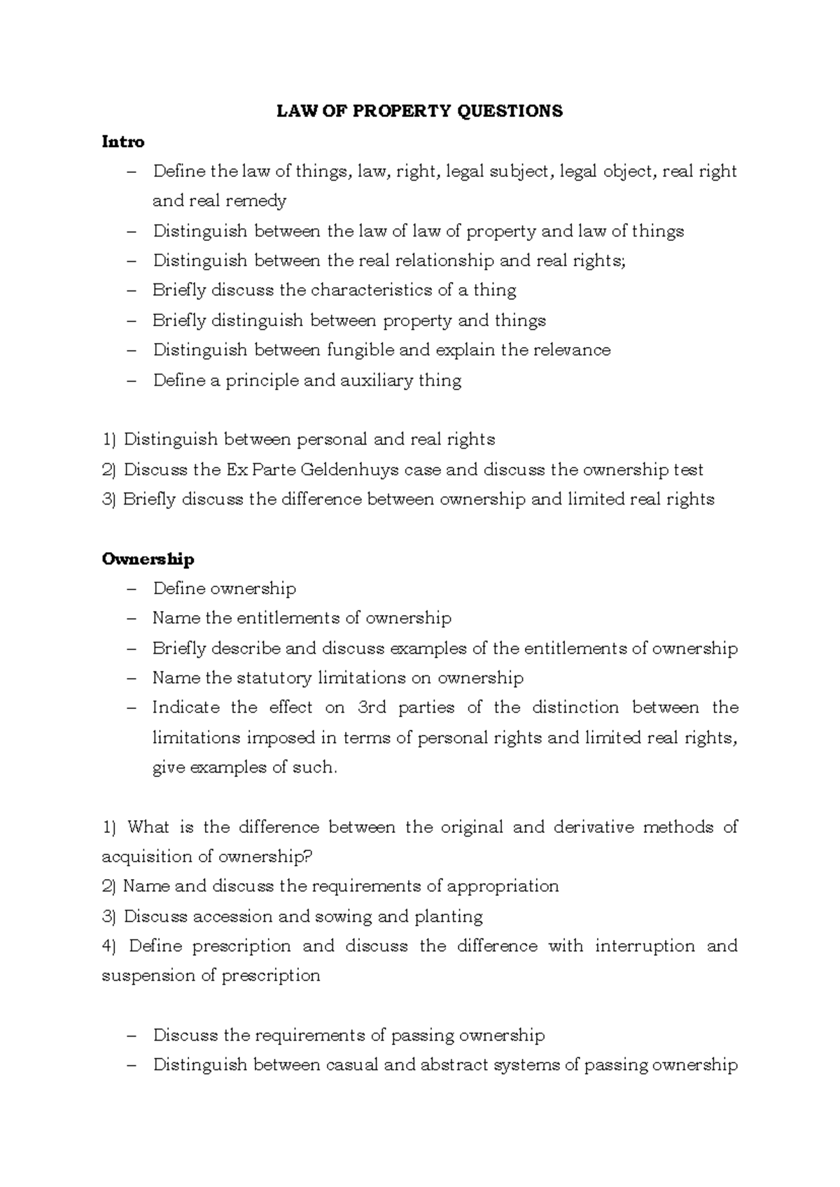 2021 LAW OF PROPERTY Study Questions and Answers - Studocu
