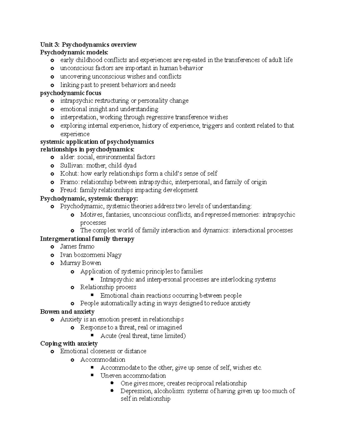 Chapter 3 lecture notes - Unit 3: Psychodynamics overview Psychodynamic ...