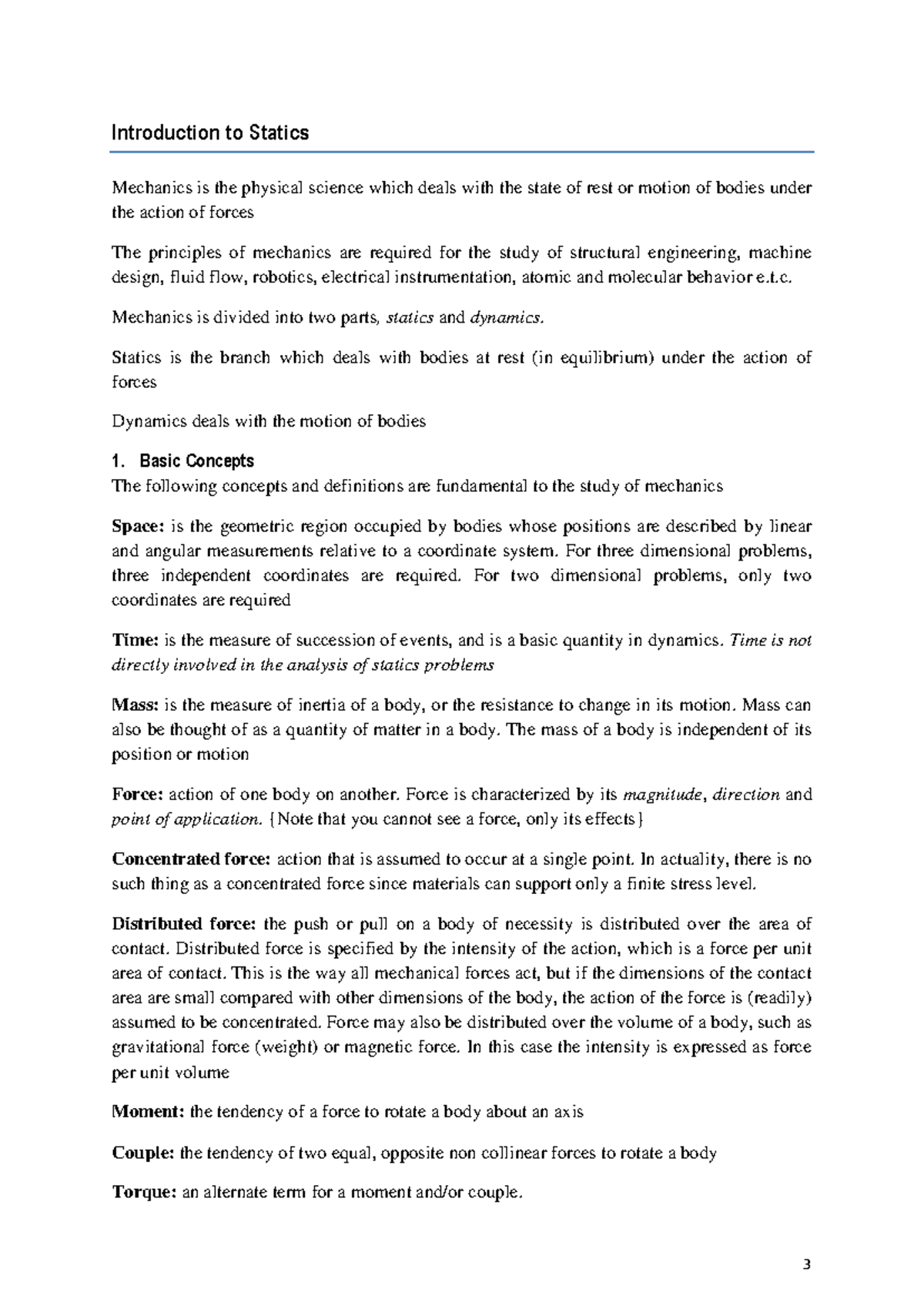 Engineering Mechanics (ENGR 101): Introduction to Statics and Dynamics ...