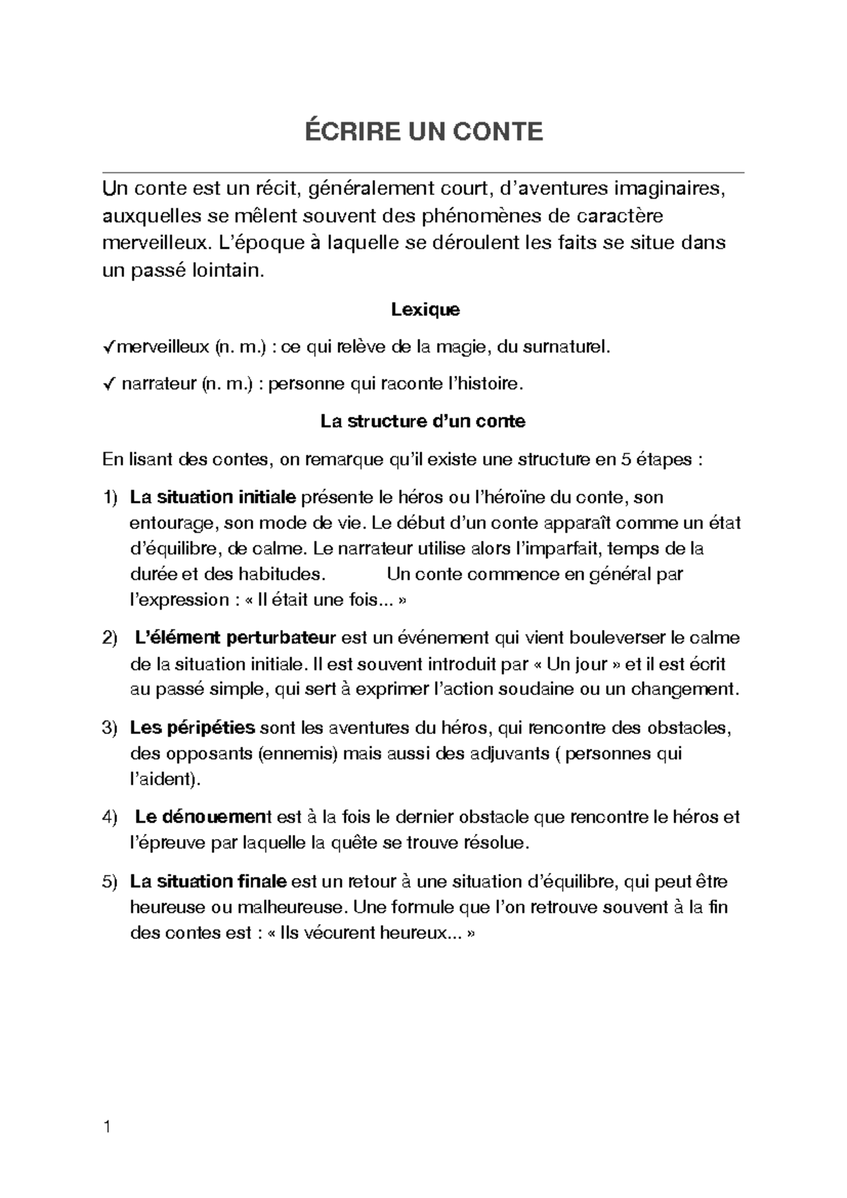 Écrire un Conte et une Nouvelle : Guide Complète - Studocu