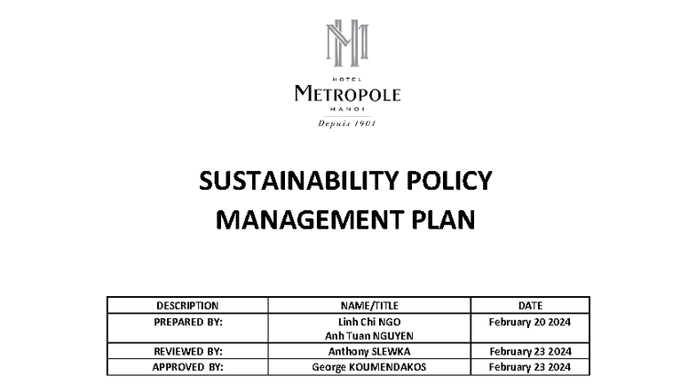 SLMH Sustainability Management Plan Overview and Key Policies - Studocu