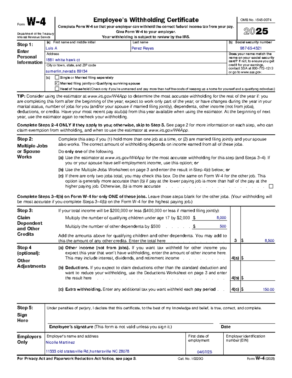 Form W-4: 2025 Withholding Certificate Instructions and Guidelines ...