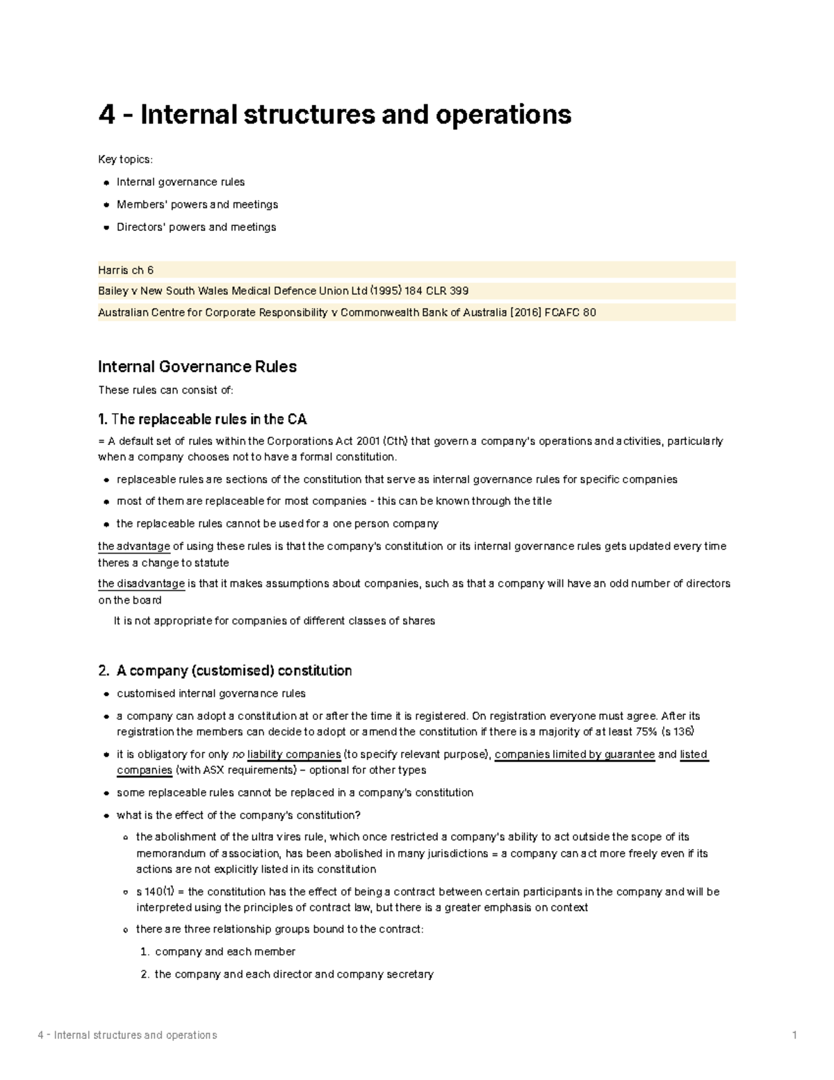 Internal Structures and Operations: Key Topics (LAW 101) - Studocu