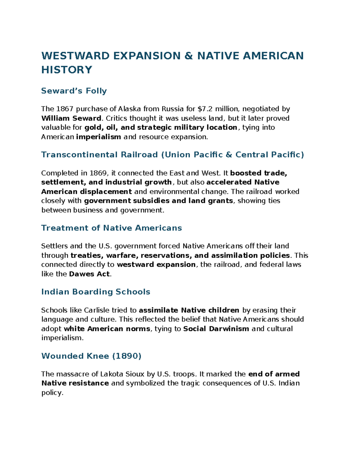 APUSH Midterm Study Guide: Westward Expansion & Native American History ...