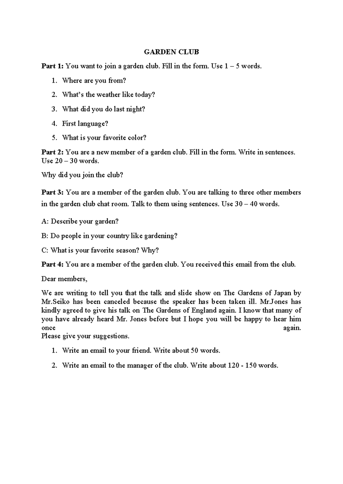 GARDEN CLUB - WRITING ASSIGNMENT: Member Interaction & Communication ...