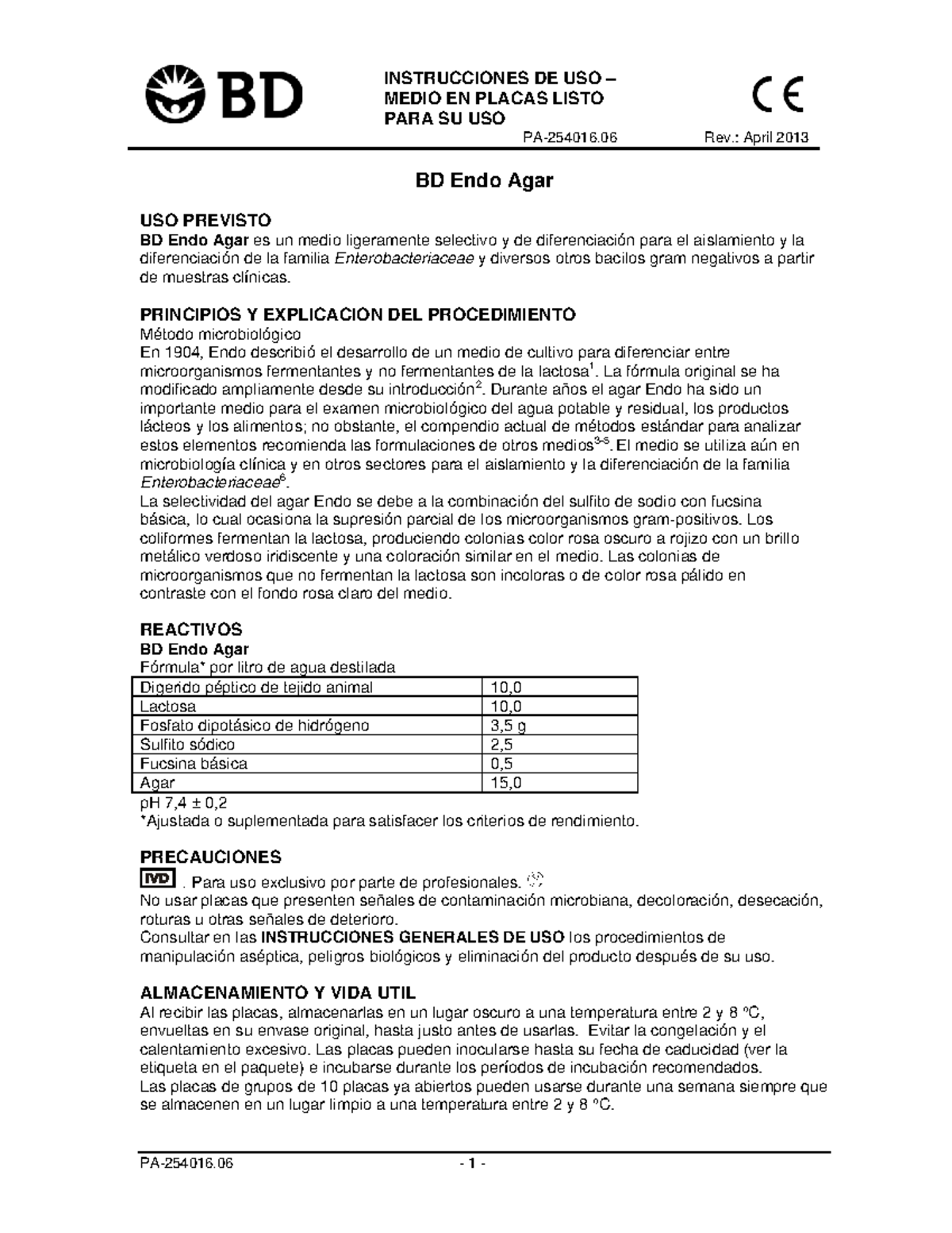 Instrucciones de Uso del Medio BD Endo Agar para Bacterias - Studocu