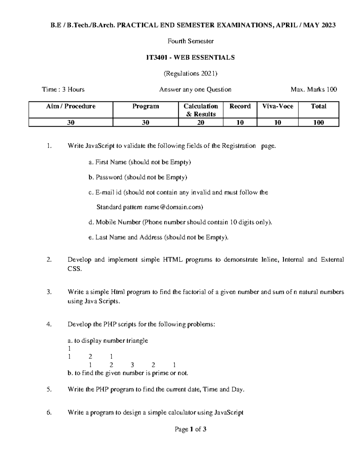 IT3401 Final Exam - Web Essentials Practical Questions - Studocu