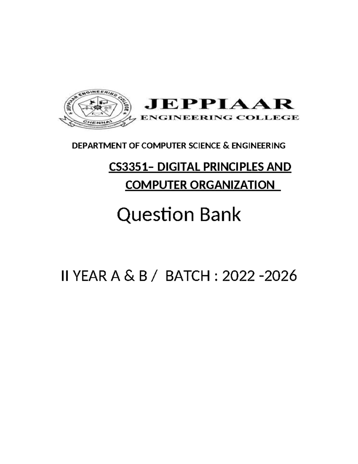 CS3351 Digital Principles & Computer Organization Question Bank - Studocu