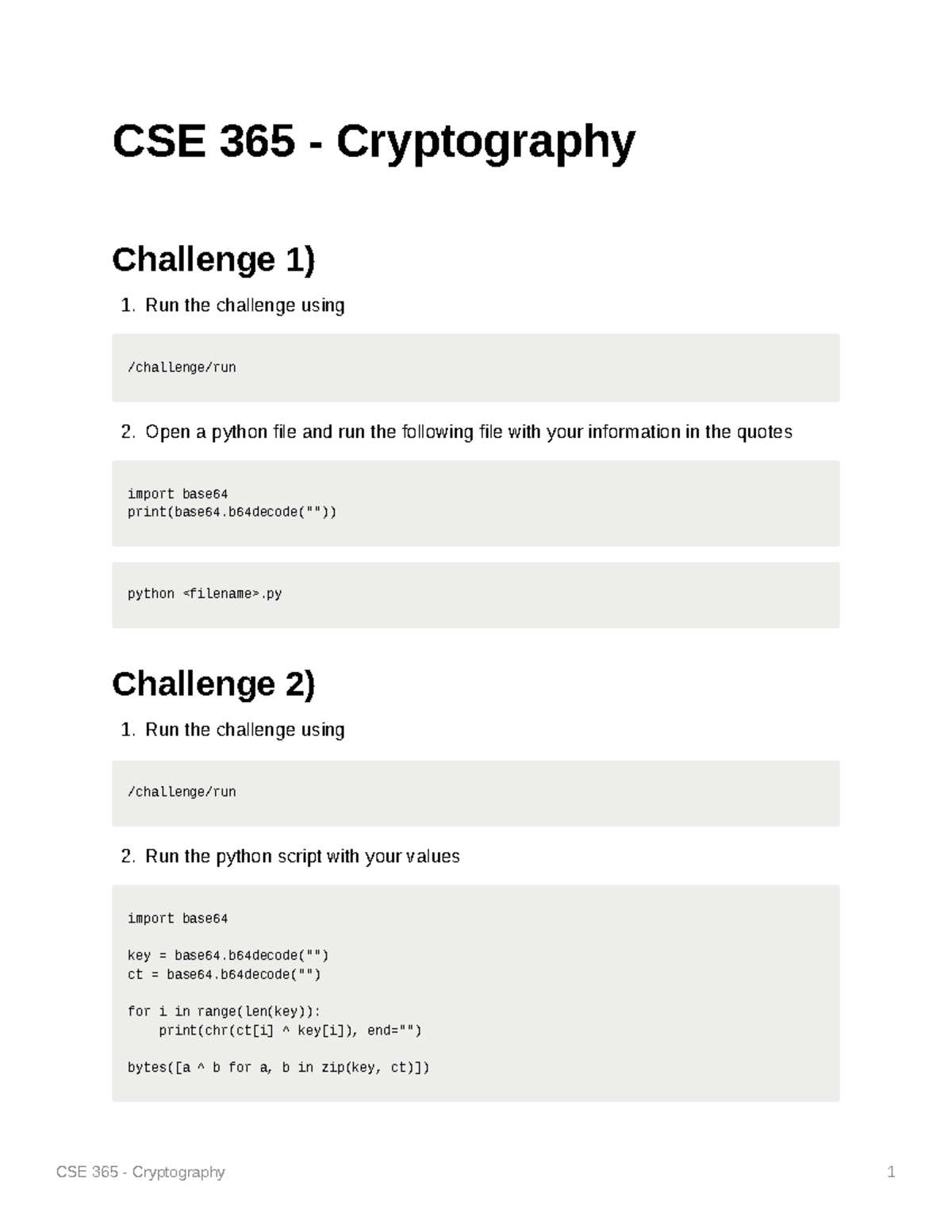 CSE 365 - Cryptography Challenge Write Up and Solutions - Studocu