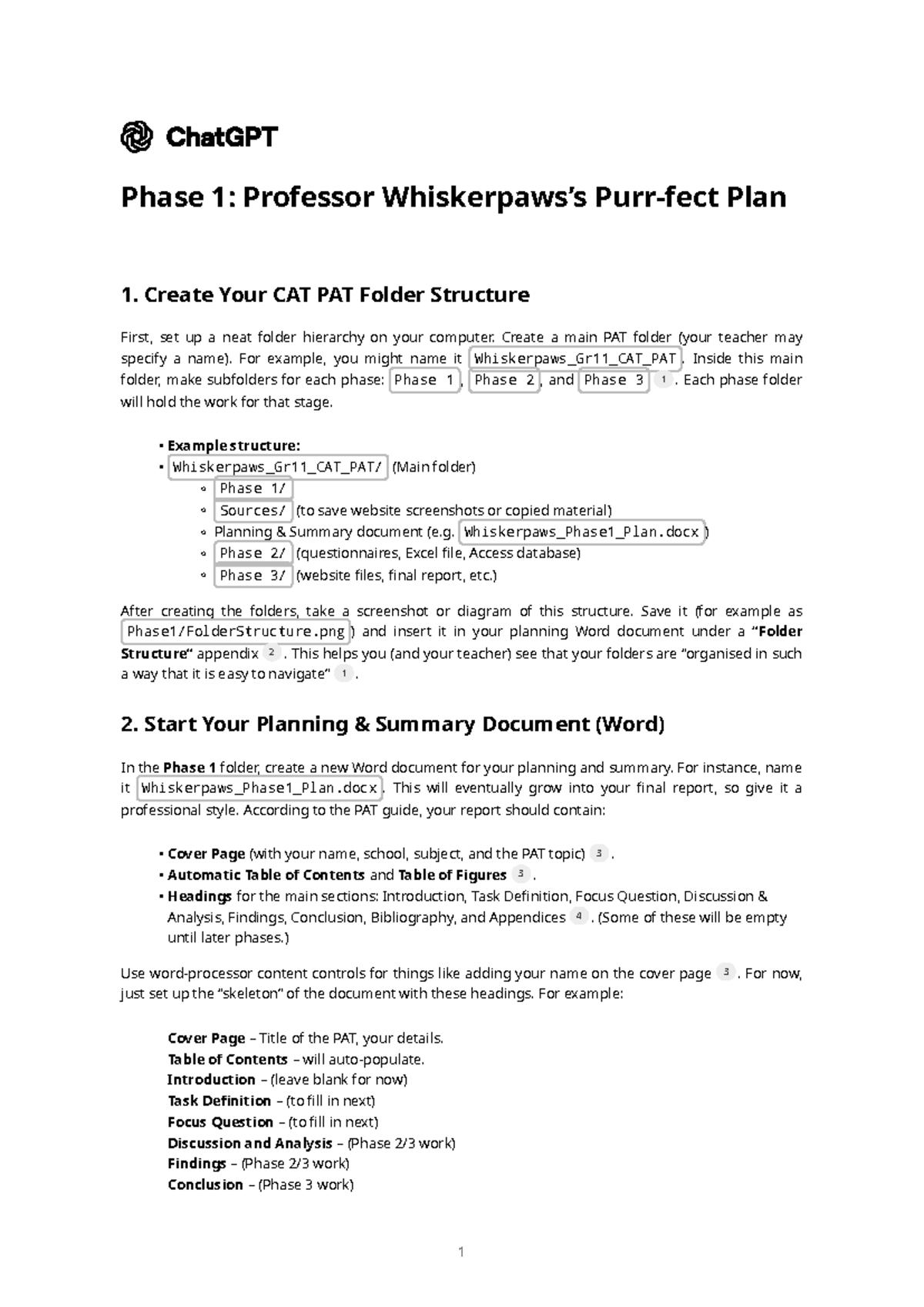 CAT Gr11 PAT Phase 1: Planning Summary and Folder Structure Guide - Studocu