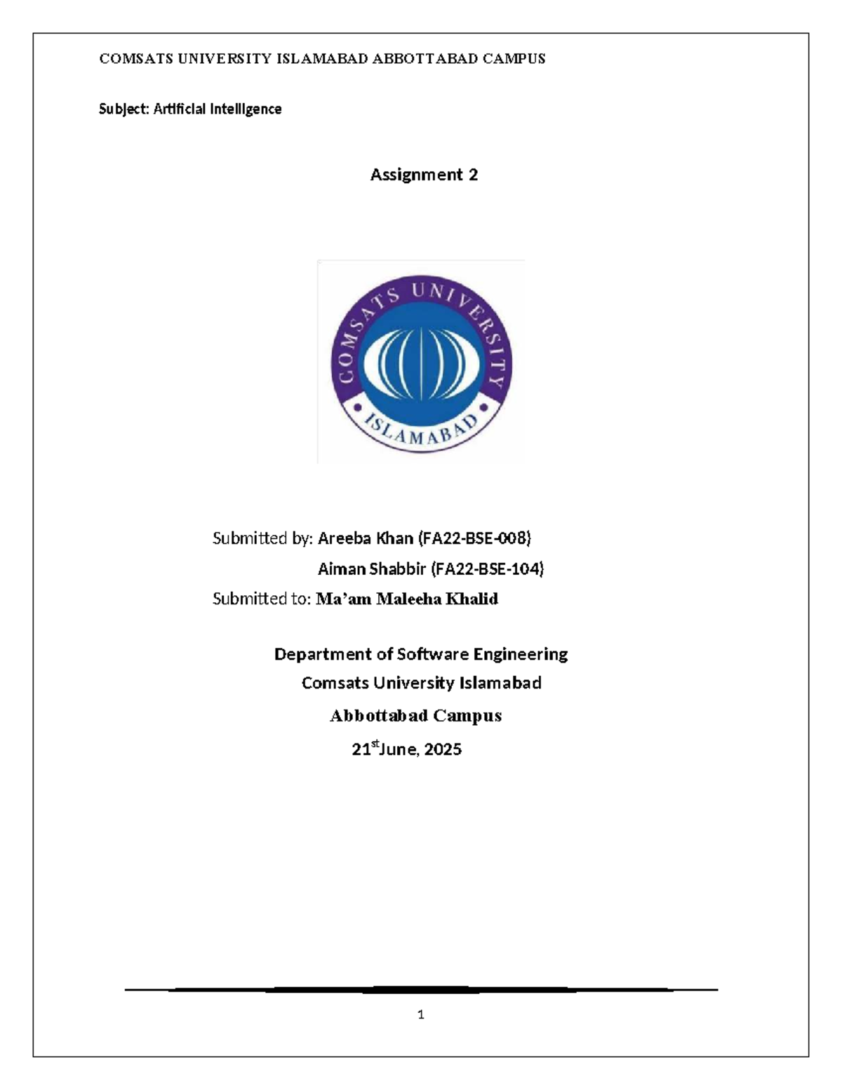 COMSATS AI Assignment 2: CSP, Bayesian & Fuzzy Logic Applications - Studocu