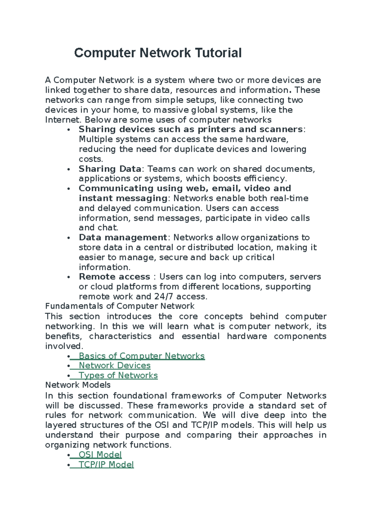 Computer Network Tutorial: Key Concepts and Applications - Studocu