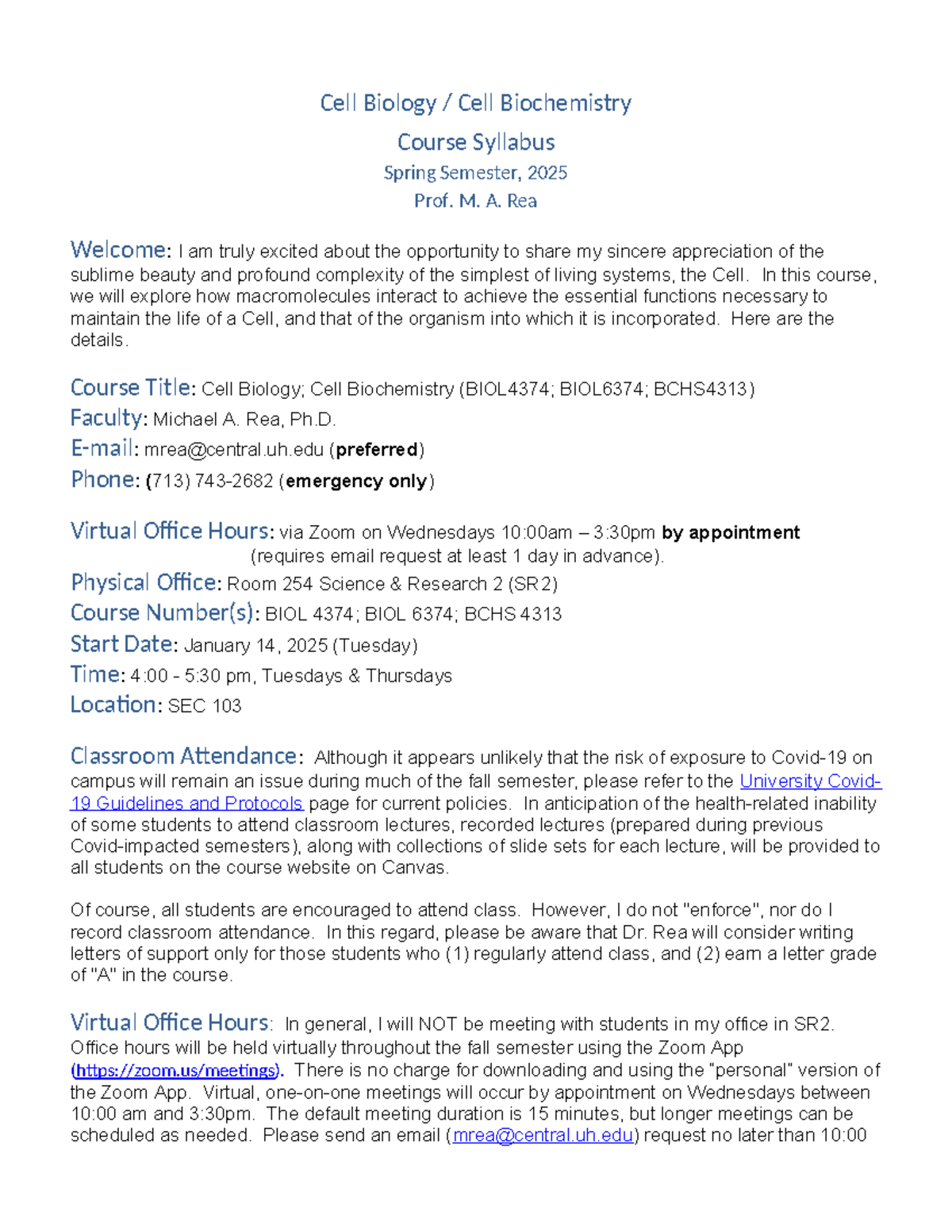 2025S Cell Biology Cell Biochemistry Syllabus (1-23) - Cell Biology / Cell Biochemistry Course ...