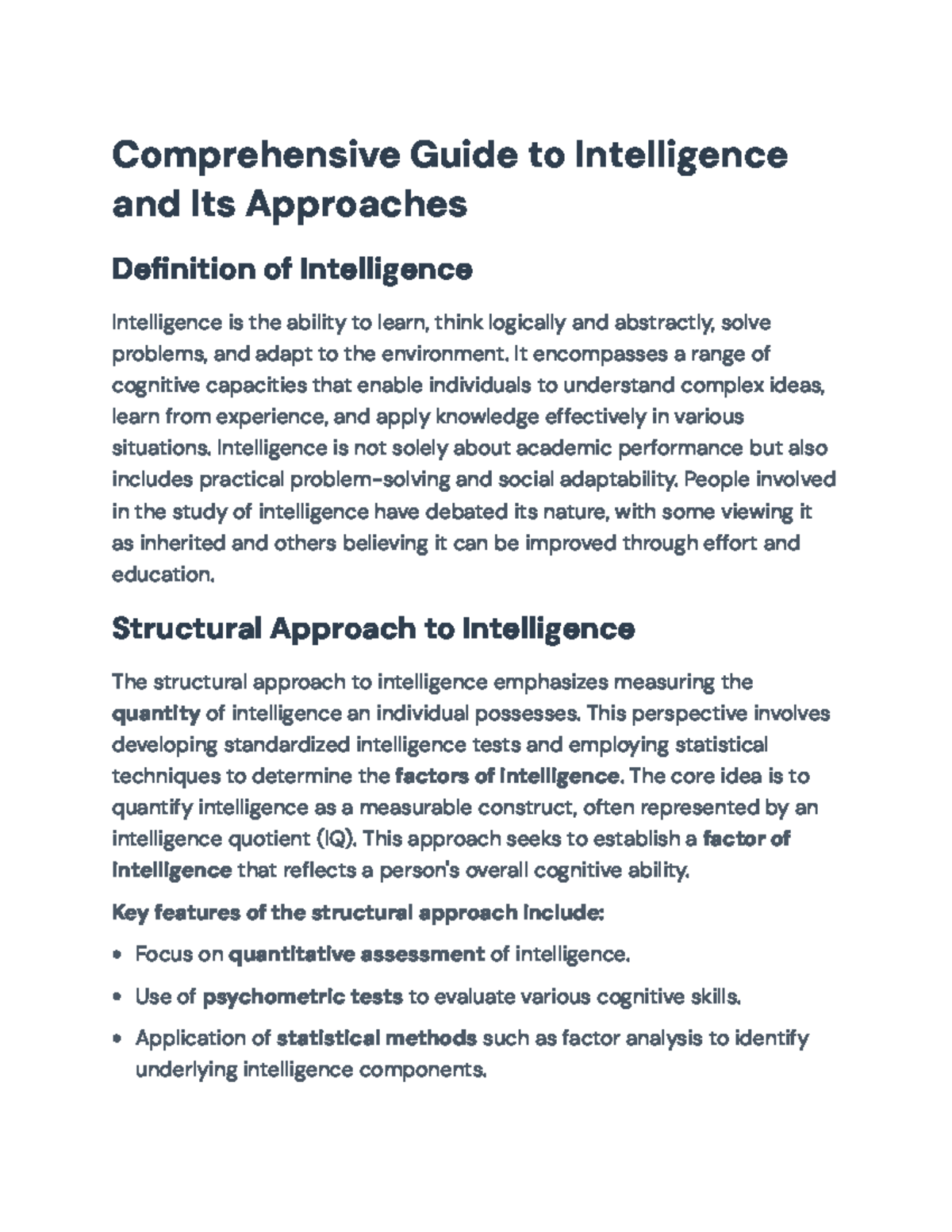 Comprehensive Overview of Intelligence Theories and Models (PSY 101) - Studocu