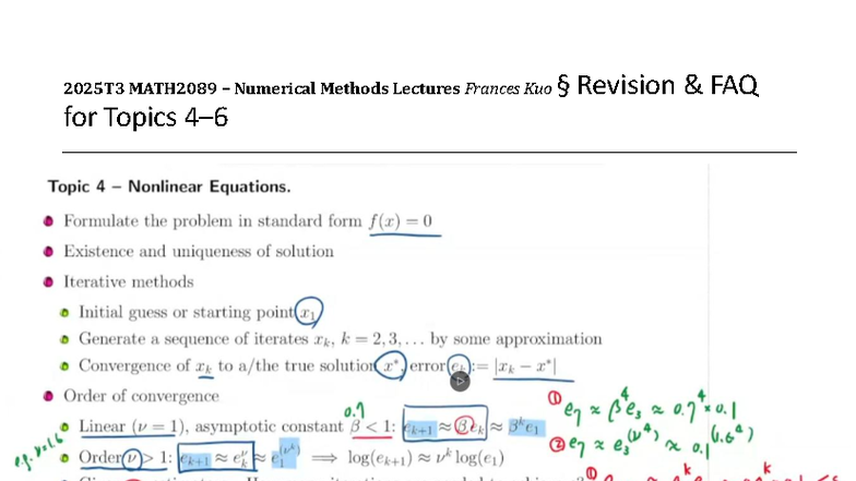 MATH2089 Numerical Methods Revision Notes for Test 2 - Studocu