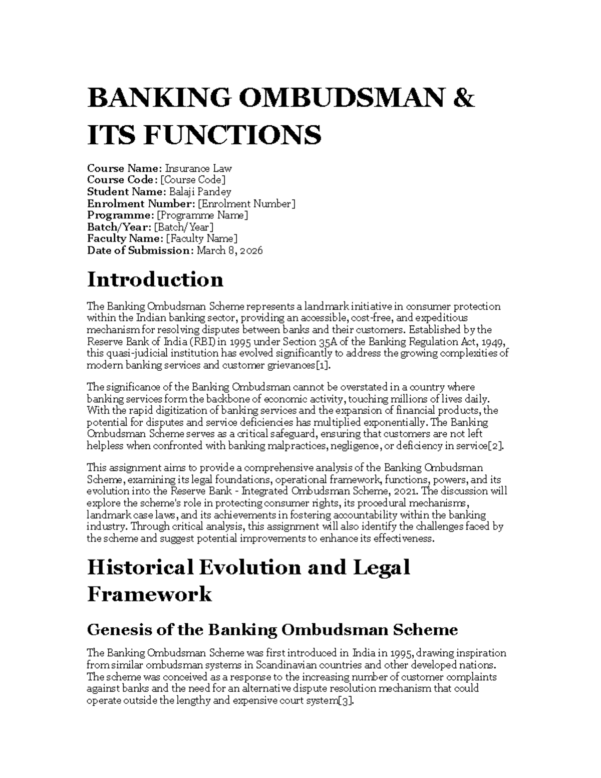 Banking Ombudsman Functions & Evolution: An Analysis (Insurance Law ...