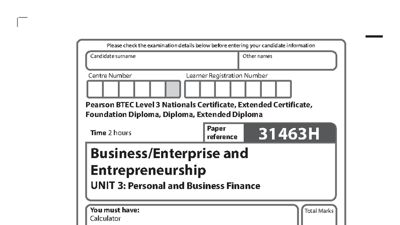 Level 3 btec business exteded diploma unit 3 finance paper 2023 ...