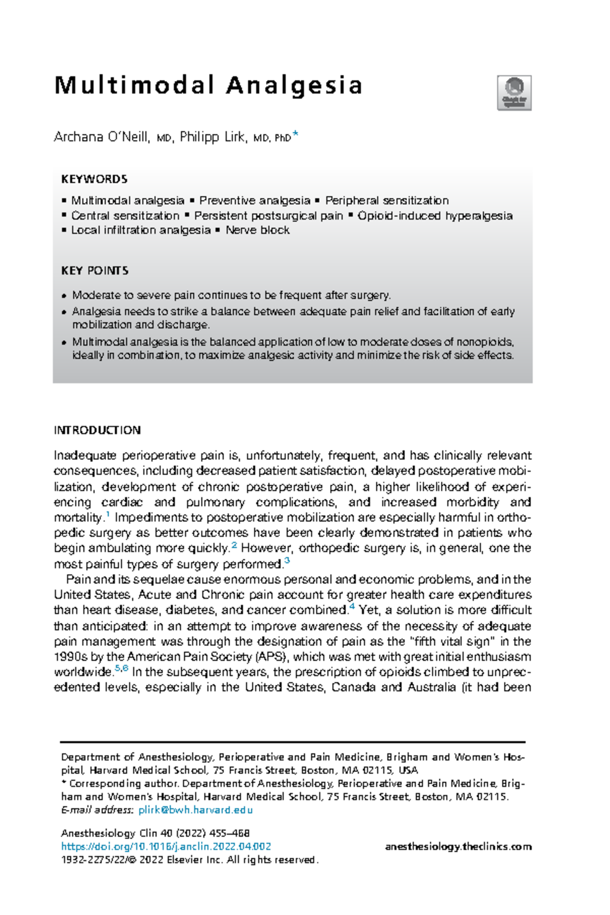 Multimodal Analgesia in Orthopedic Surgery: Key Insights and Strategies - Studocu