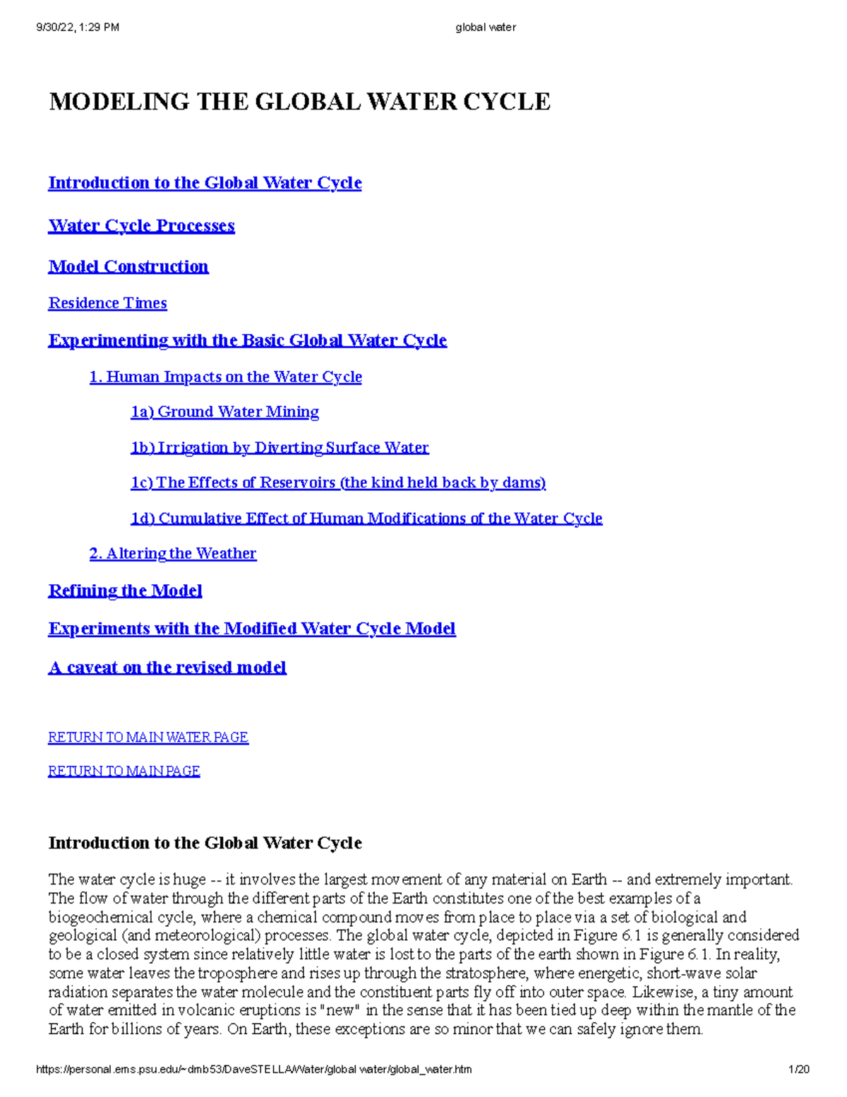 Global Water Cycle Modeling: Human Impacts and Processes - Studocu