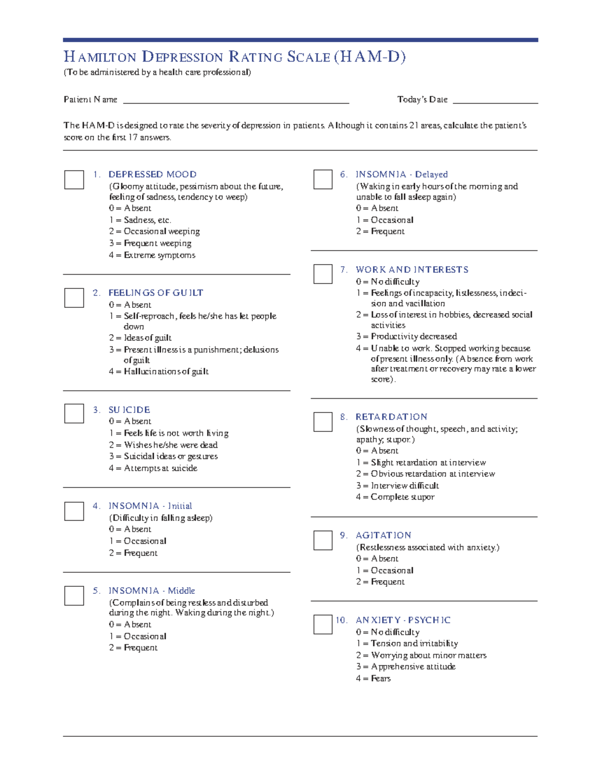 Hamilton Depression Rating Scale (HDRS) Assessment Guide - Studocu