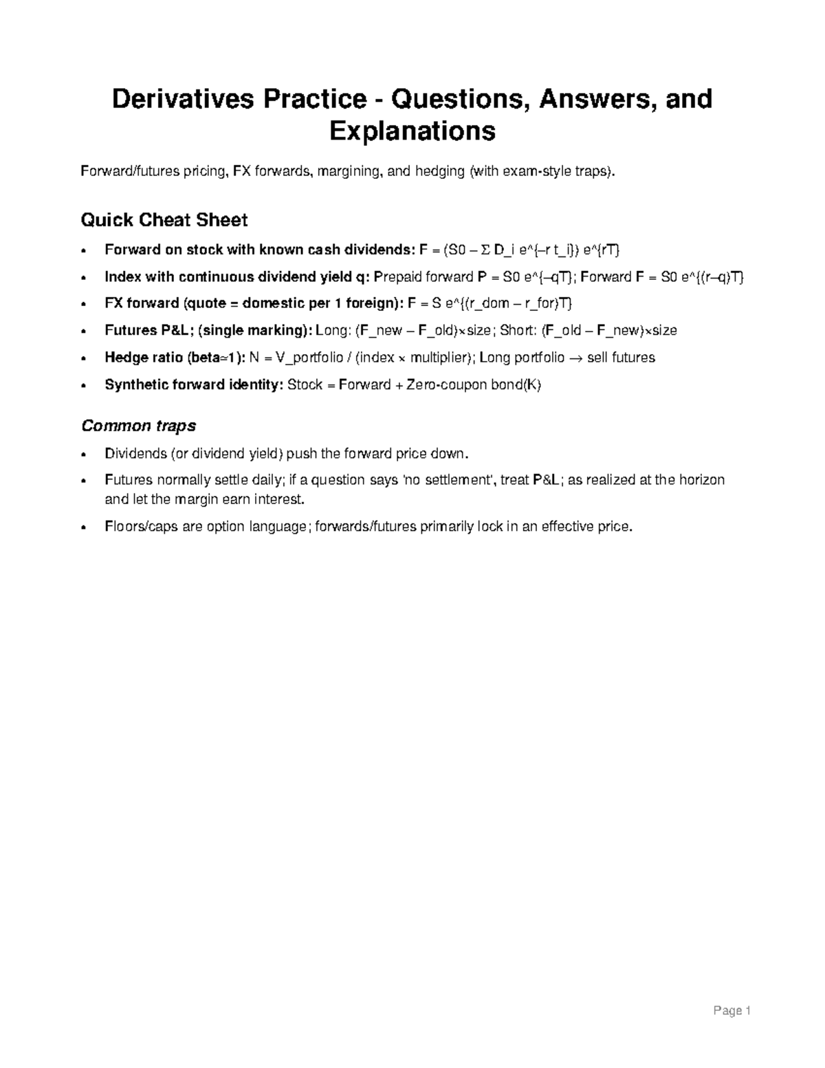 Week 5: Derivatives Practice Solutions (Pricing, FX Forwards, Hedging ...