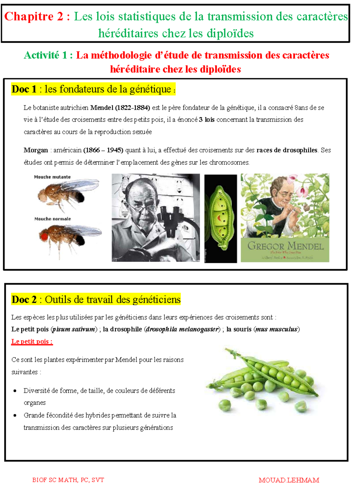 Fascicule de lois statistiques sur la transmission des caractères ...