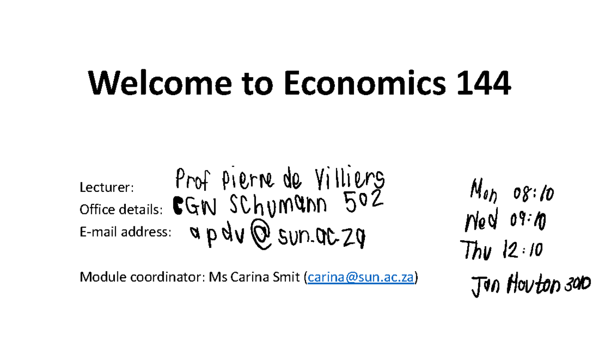 Unit 9 slides annotated from class - Welcome to Economics 144 Lecturer ...