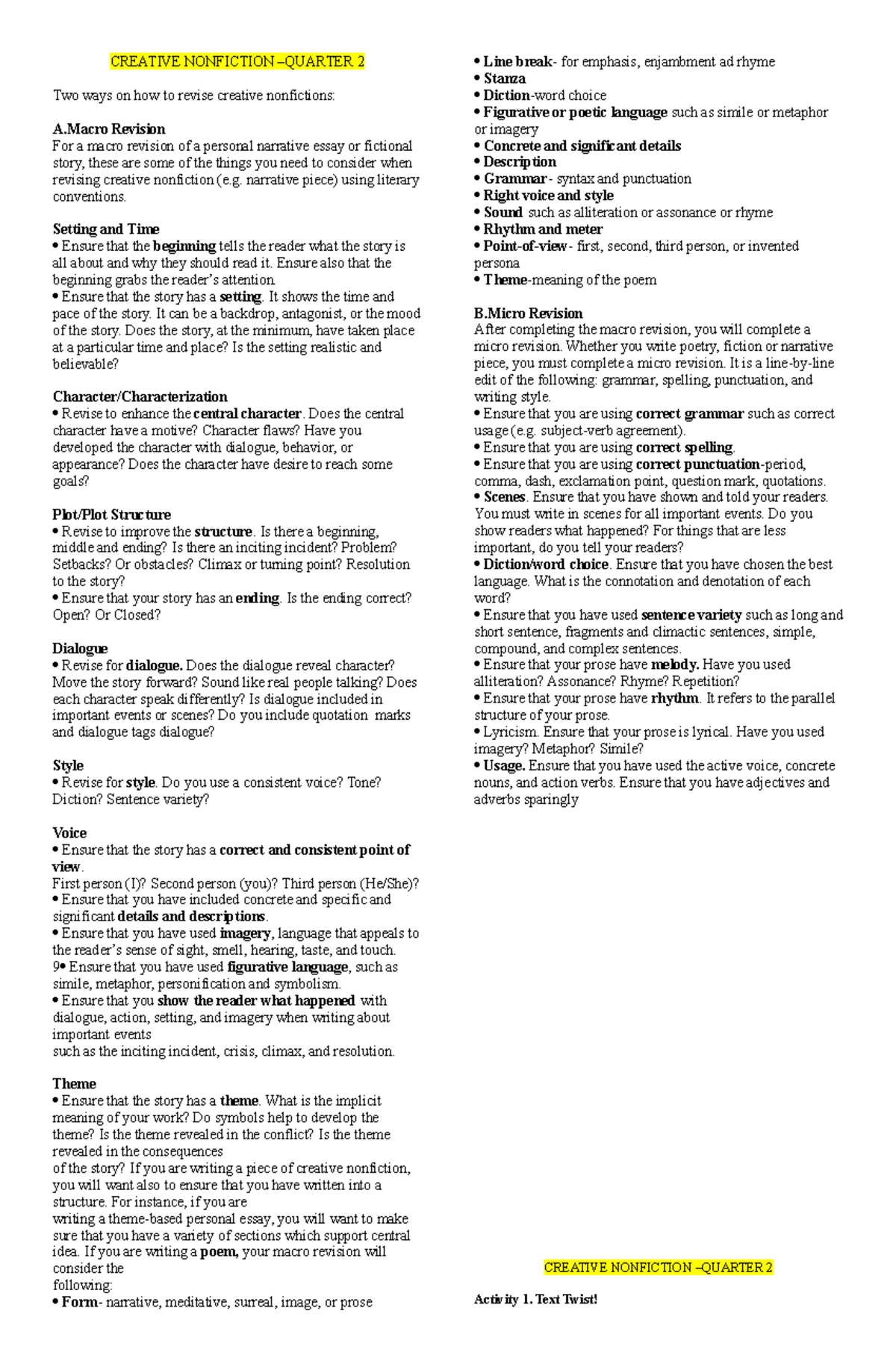 Creative Nonfiction - PRACTICE MATERIAL - CREATIVE NONFICTION –QUARTER ...