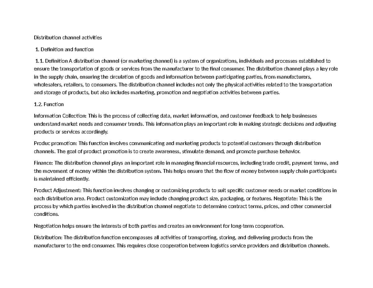 Distribution Channel Activities: Definition, Functions, and Levels ...