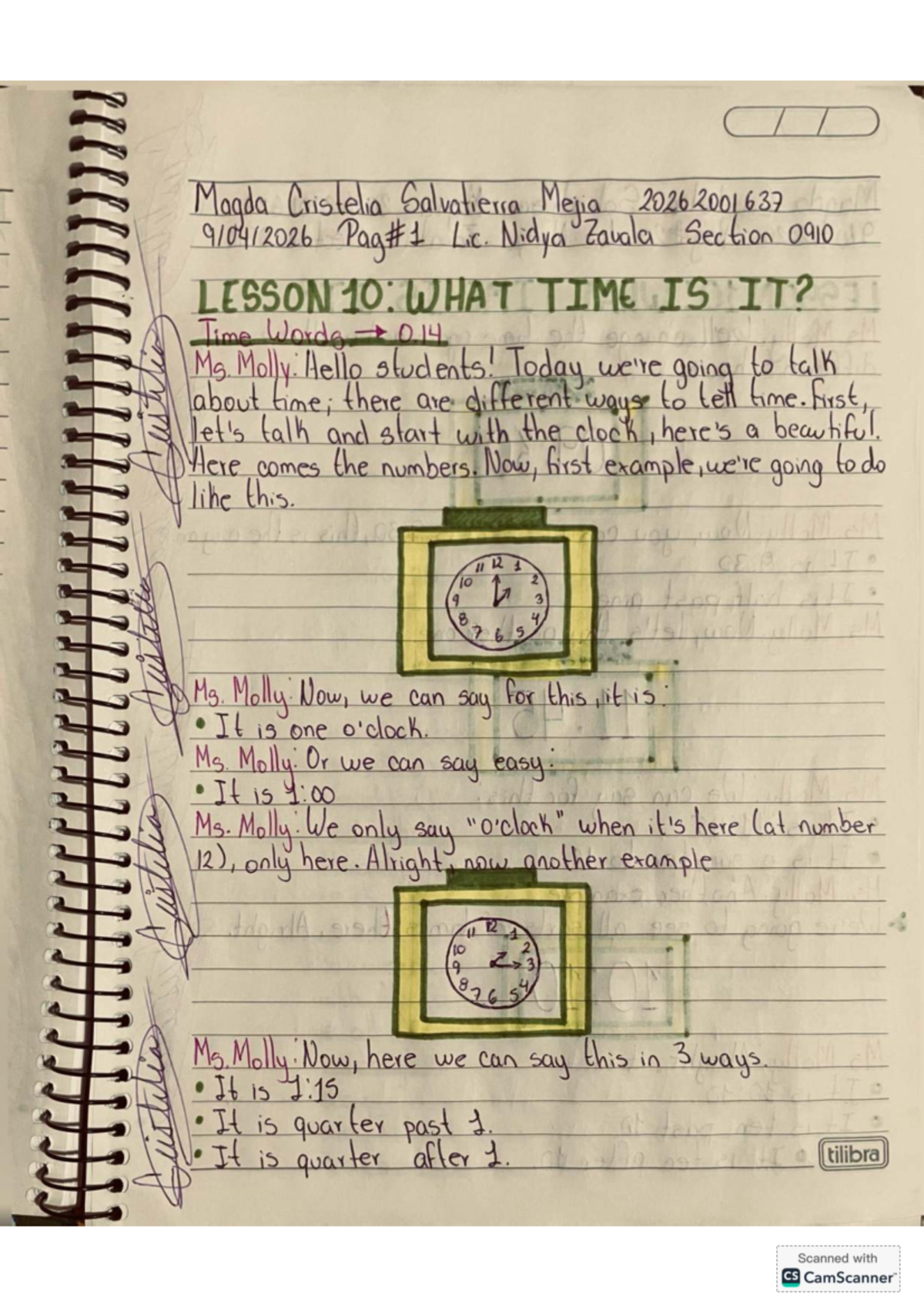 LIC. NIDYA ZAVALA SECTION 0910 LESSON 10: TELLING TIME - Studocu