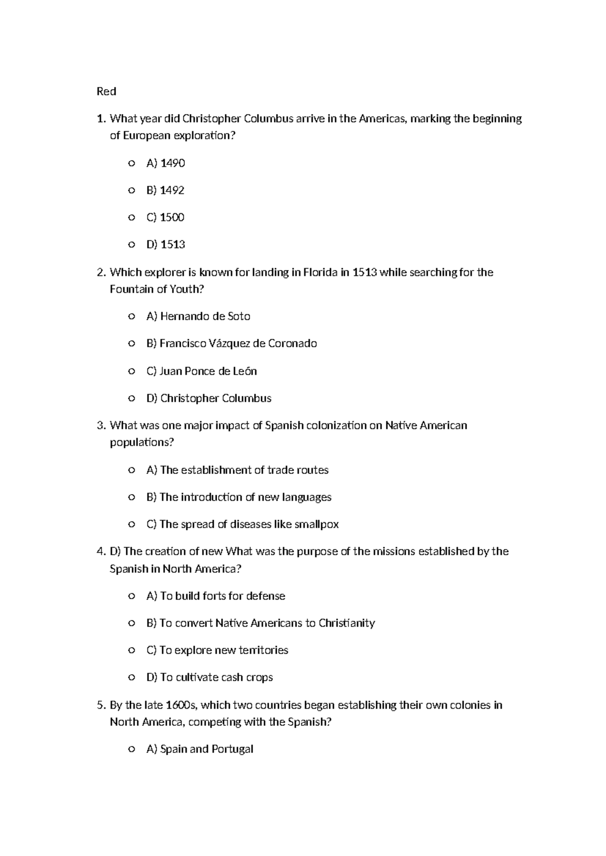 Exploration & Colonization Quiz (History 101) - Studocu