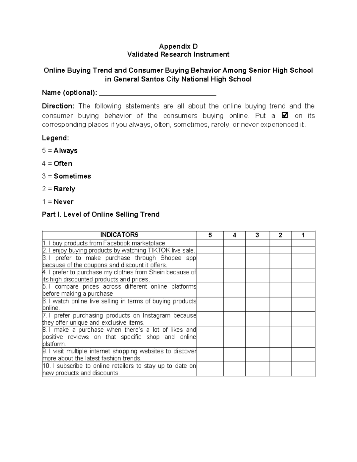 Validated Survey Questionnaire on Online Buying Trends and Consumer ...