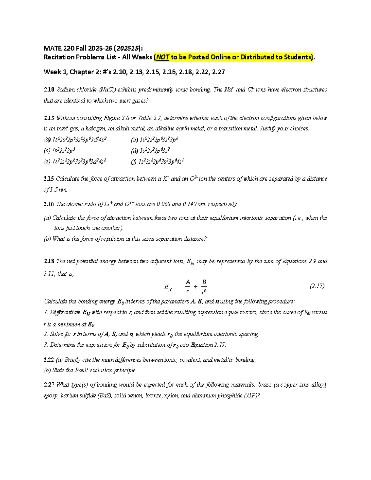 MATE 220 Recitation Problem Sets Overview - All Weeks (202515) - Studocu