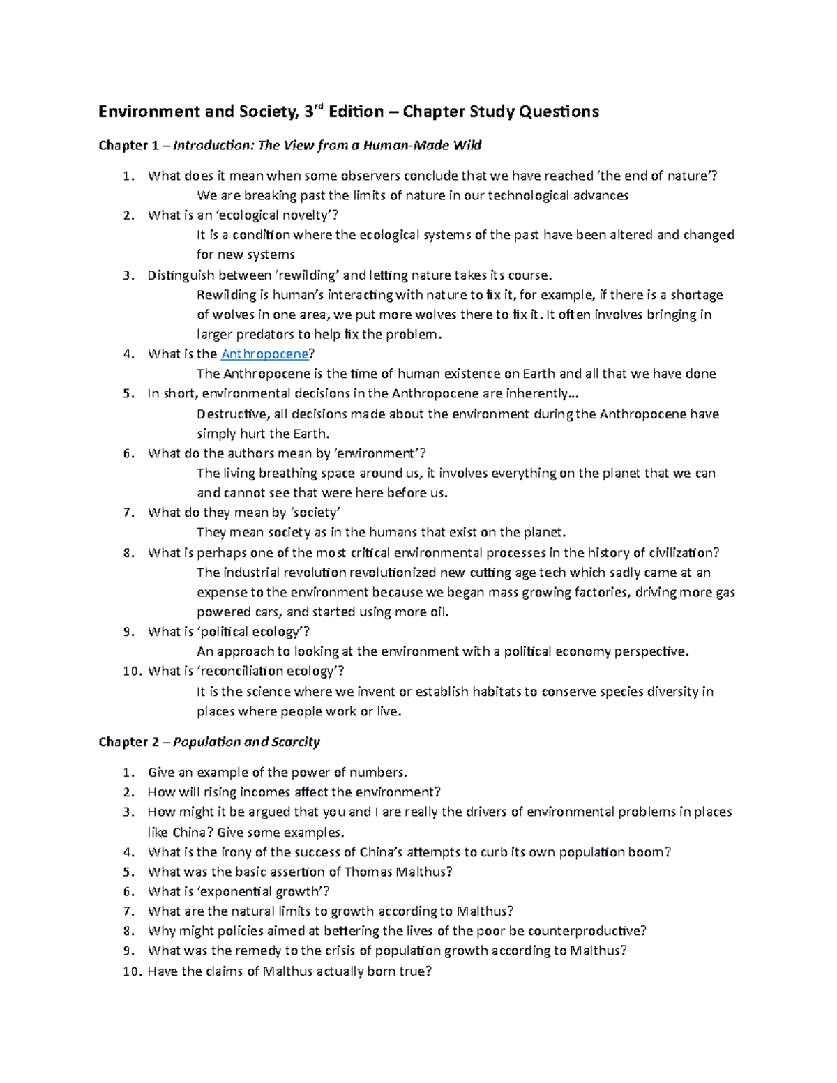 Environment and Society, 3rd Edition – Chapter Study FAQs - Studocu