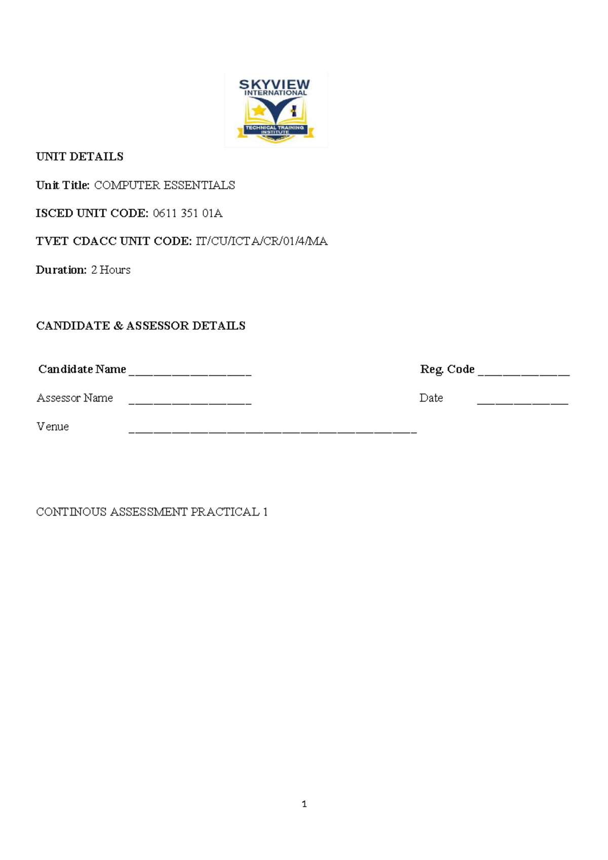 Computer Essentials 0611 351 01A - Continuous Assessment Notes - Studocu