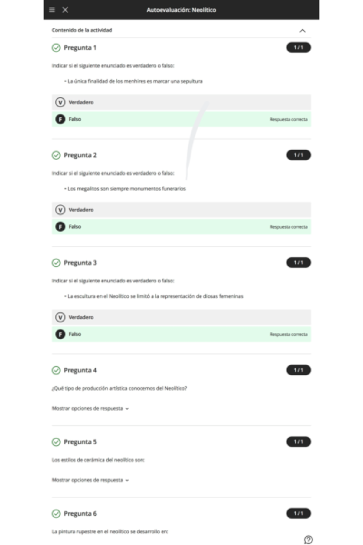 Autoevaluación Neolítico: Preguntas y Respuestas Clave - Studocu
