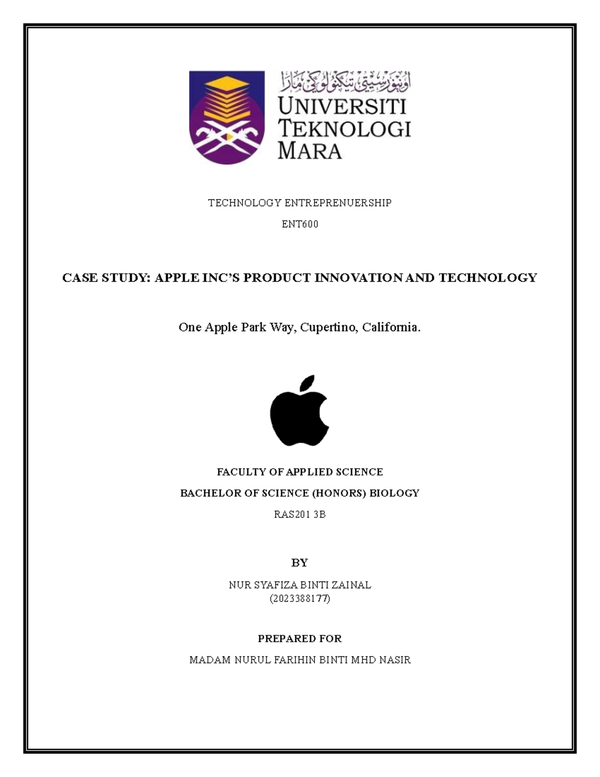ENT600 - Apple Inc. Product Innovation Case Study Analysis - Studocu