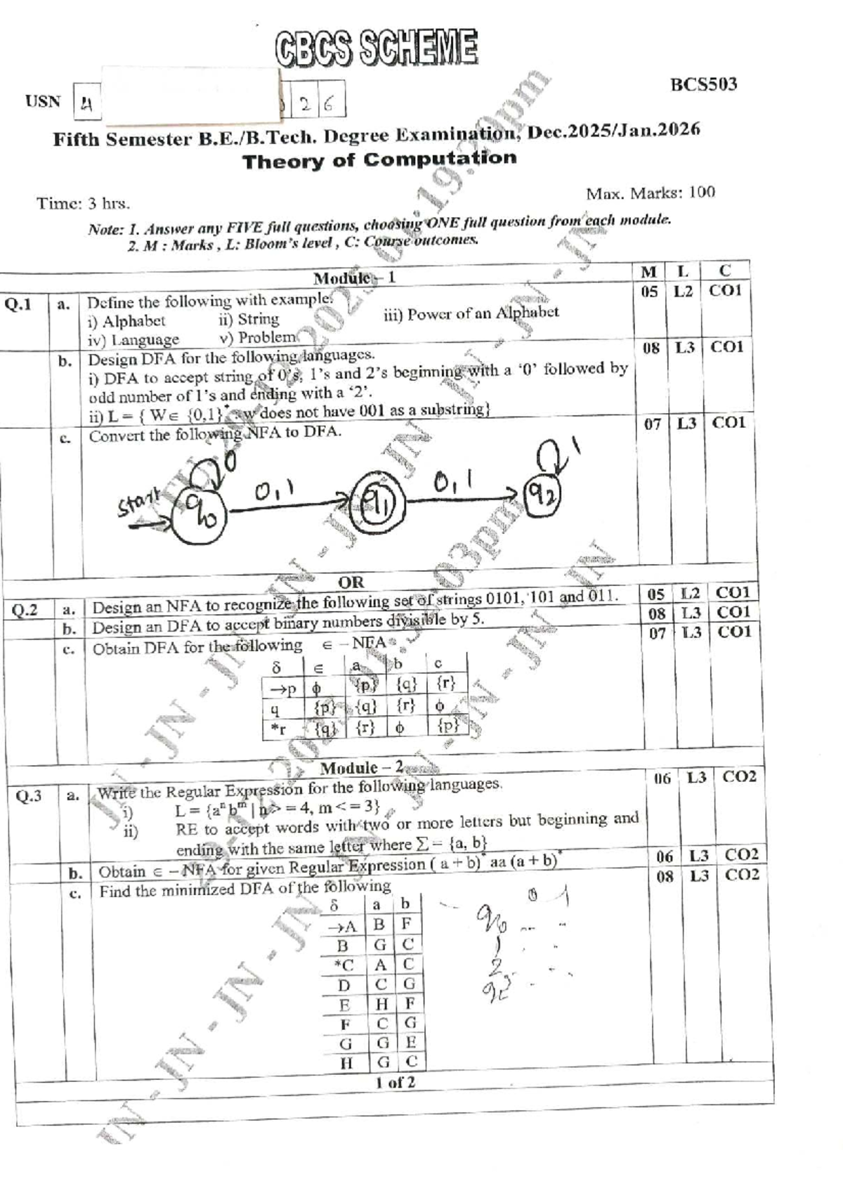 BCS503 Theory of Computation Exam Notes - 5th Sem 2022 CSE - Studocu