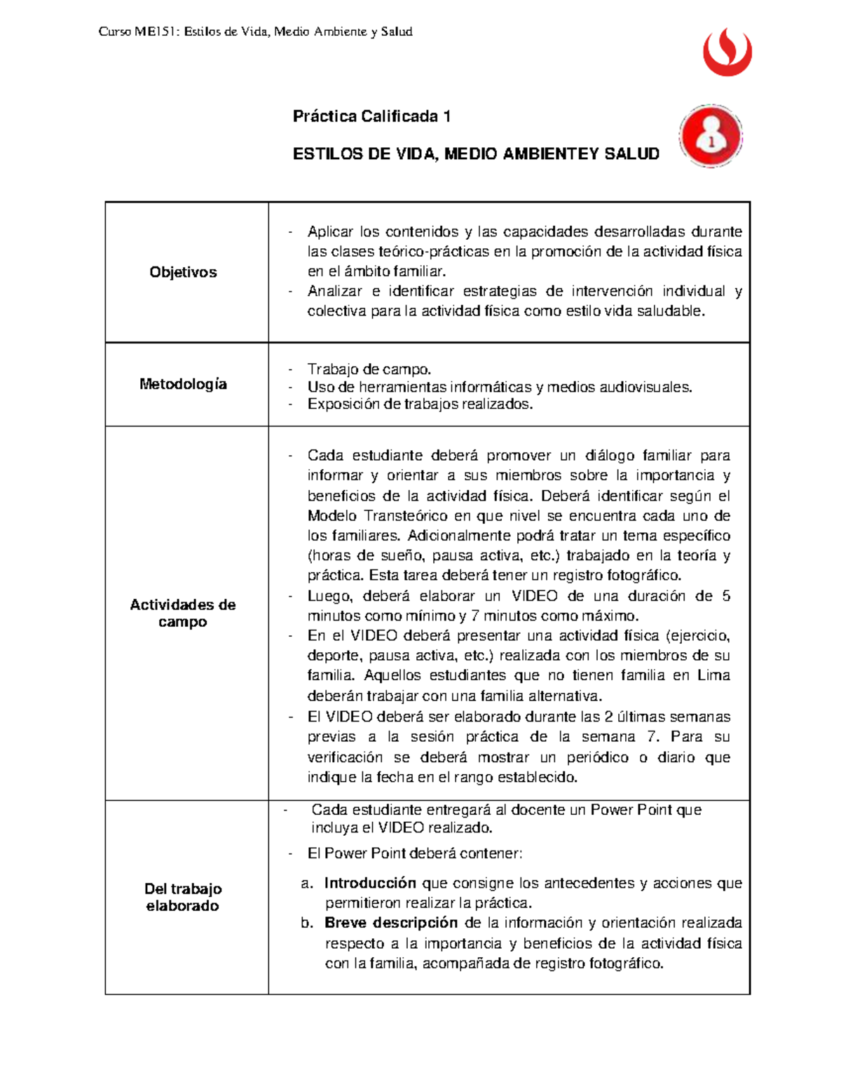 Curso ME151: Práctica Calificada 1 - Estilos de Vida y Salud Familiar ...