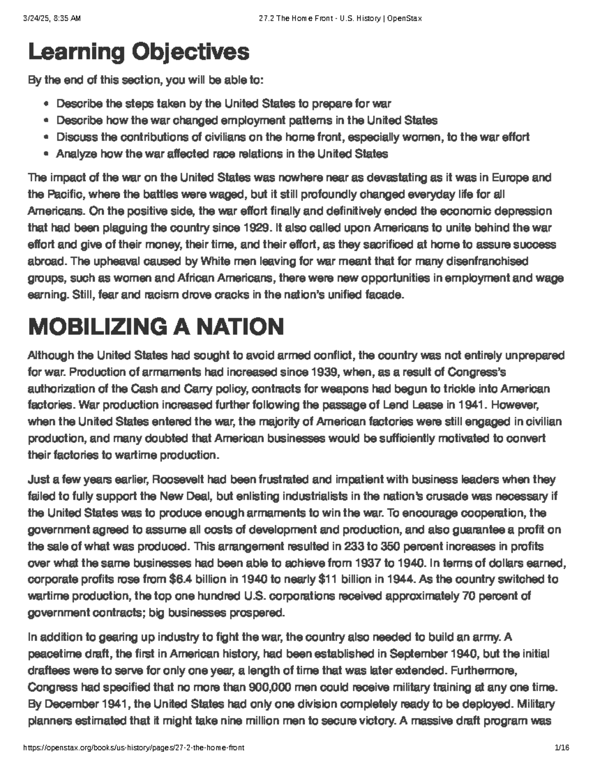 Final Exam Notes: The Home Front during WWII (U.S. History) - Learning ...