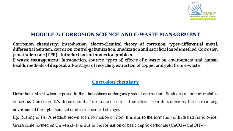 Module 3: Corrosion Science & Management - Lecture Notes - Studocu