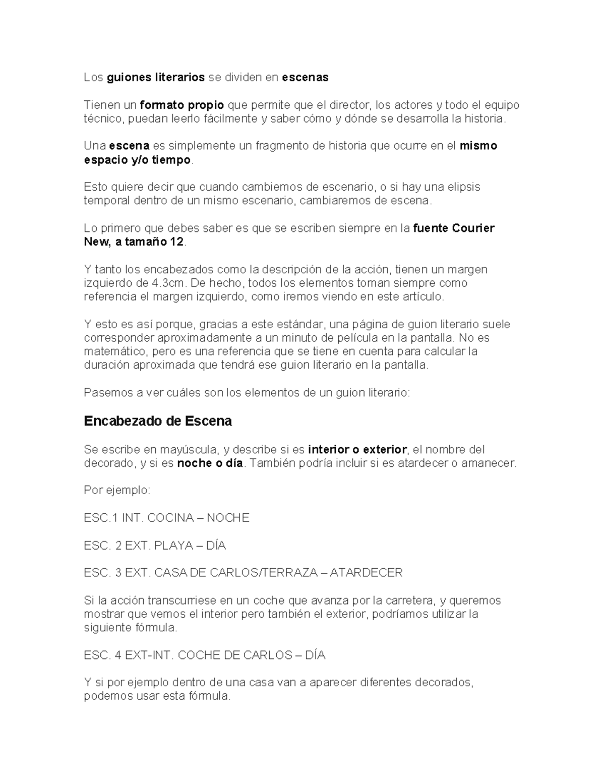 EL Guion Literario: Formato y Estructura de Escenas - Studocu