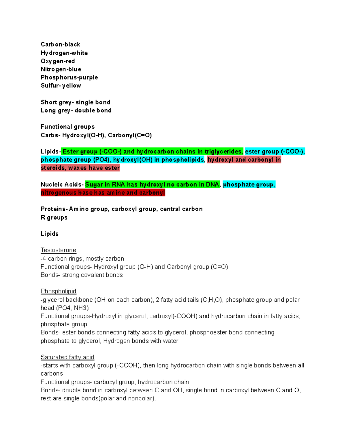 Biochemistry 101: Functional Groups & Molecular Structures Notes - Studocu