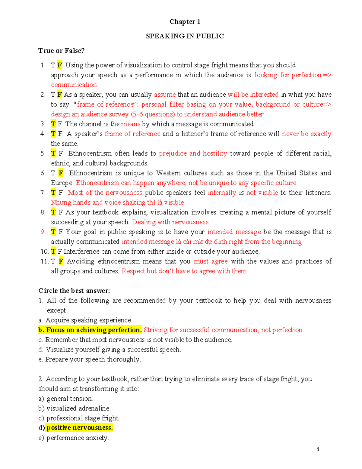 Chapter 1: Public Speaking Insights - True or False Quiz - Studocu