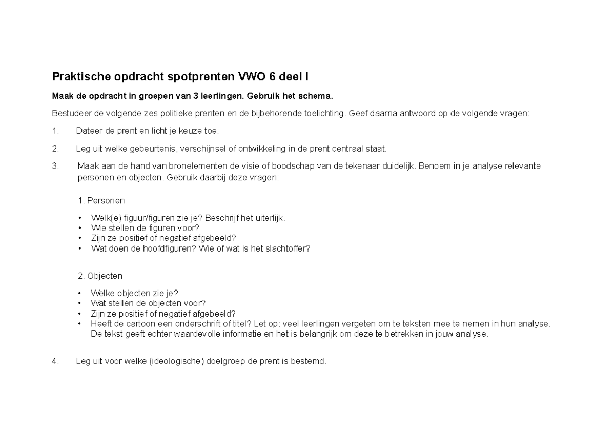Praktische Opdracht Spotprenten Vwo 6 Groepsanalyse En Feedback