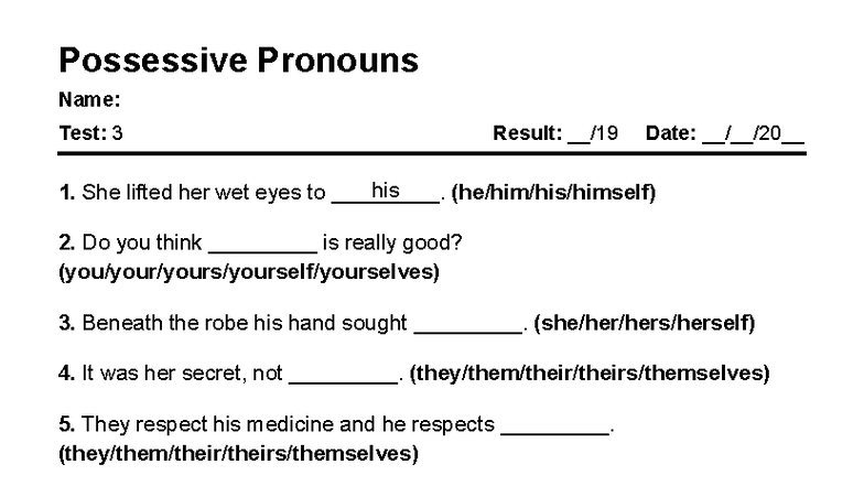 Grammarism Possessive Pronouns Test 3 (1817660) - Practice Questions ...