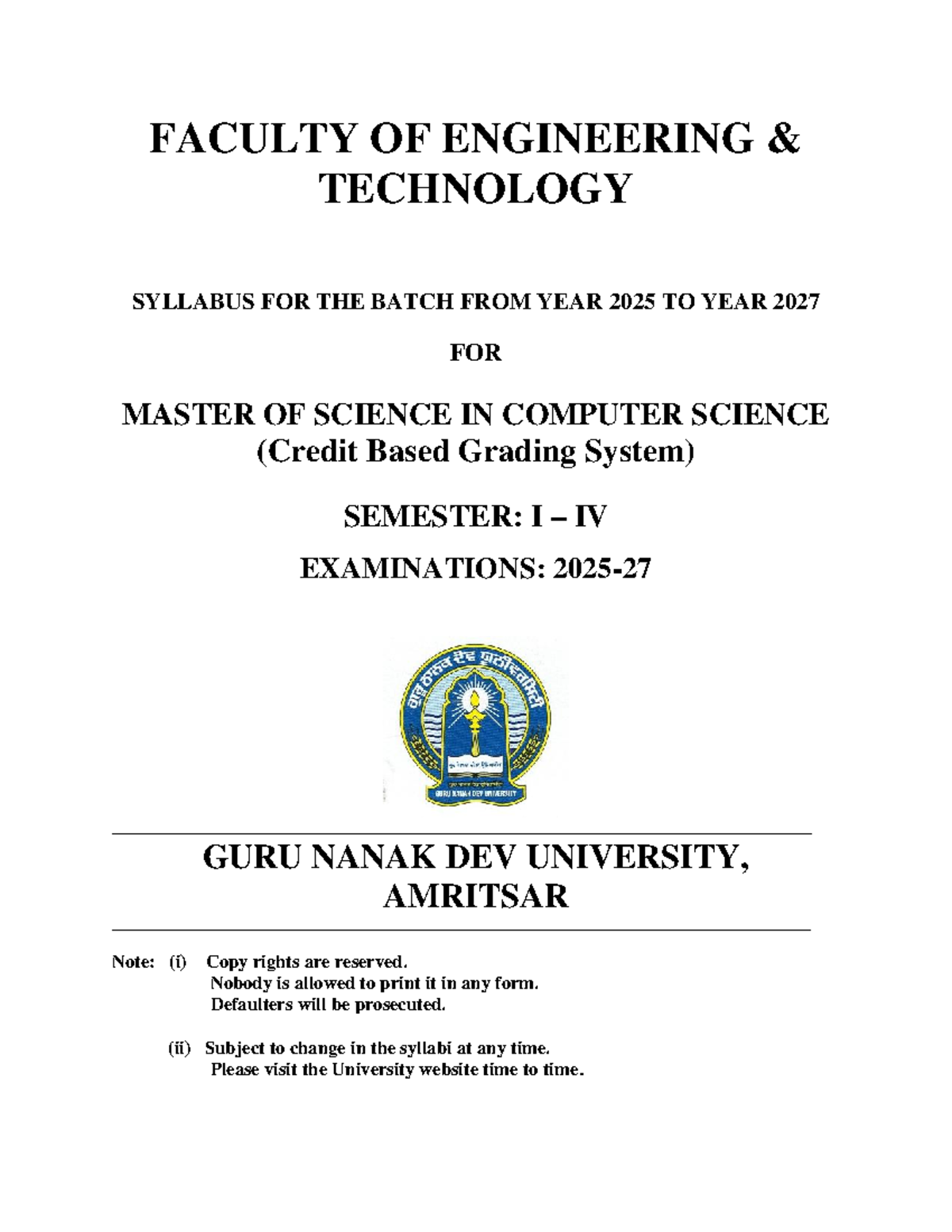 MSc CS (2025-2027) Syllabus: Master of Science in Computer Science ...