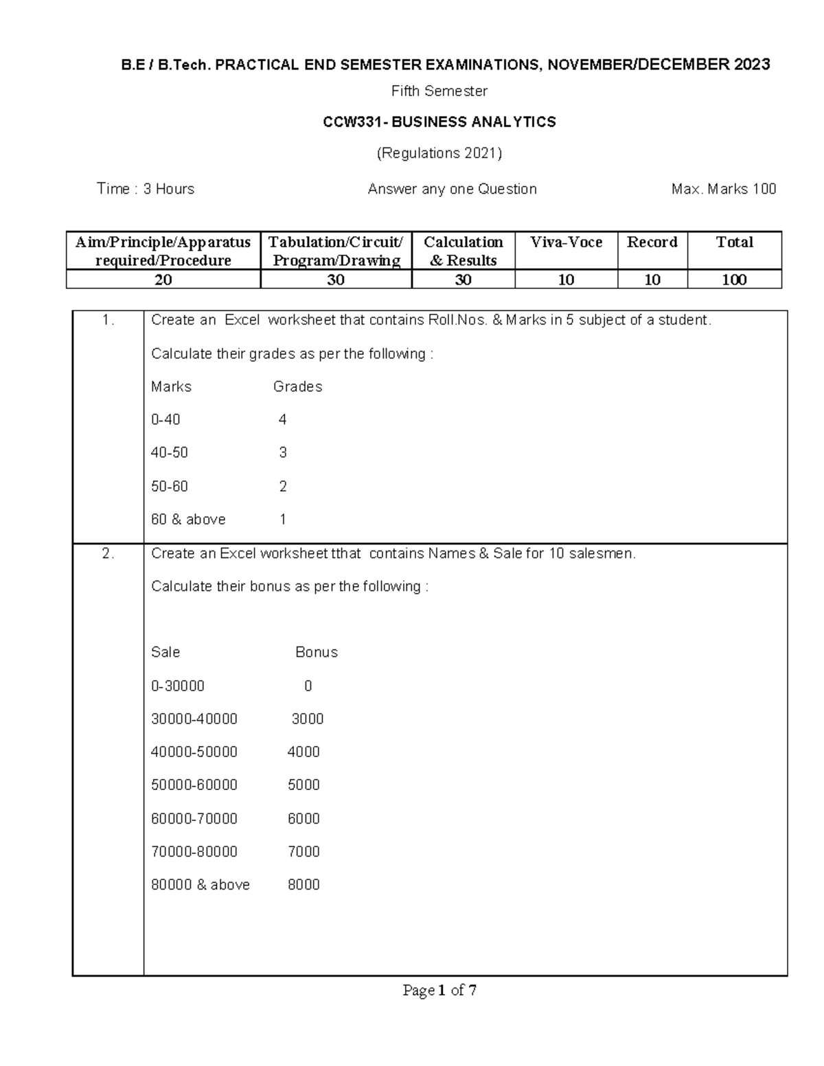 CCW331 SET3 - PRACTICAL - B / B. PRACTICAL END SEMESTER EXAMINATIONS, NOVEMBER/DECEMBER 2023 ...