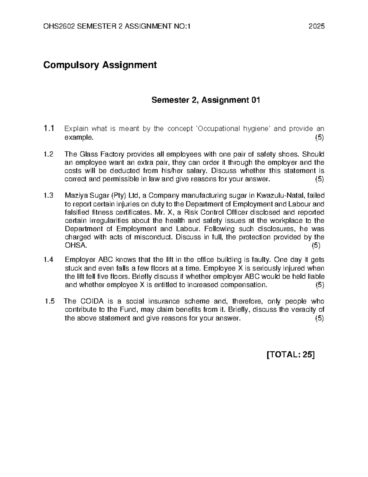 OHS2602 Semester 2 Assignment 01: Health & Safety Concepts Explained ...